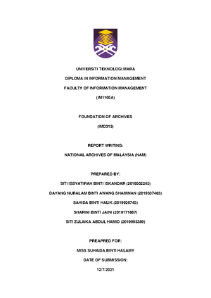 Coverpage uitm report writing format - Reference and Information ...