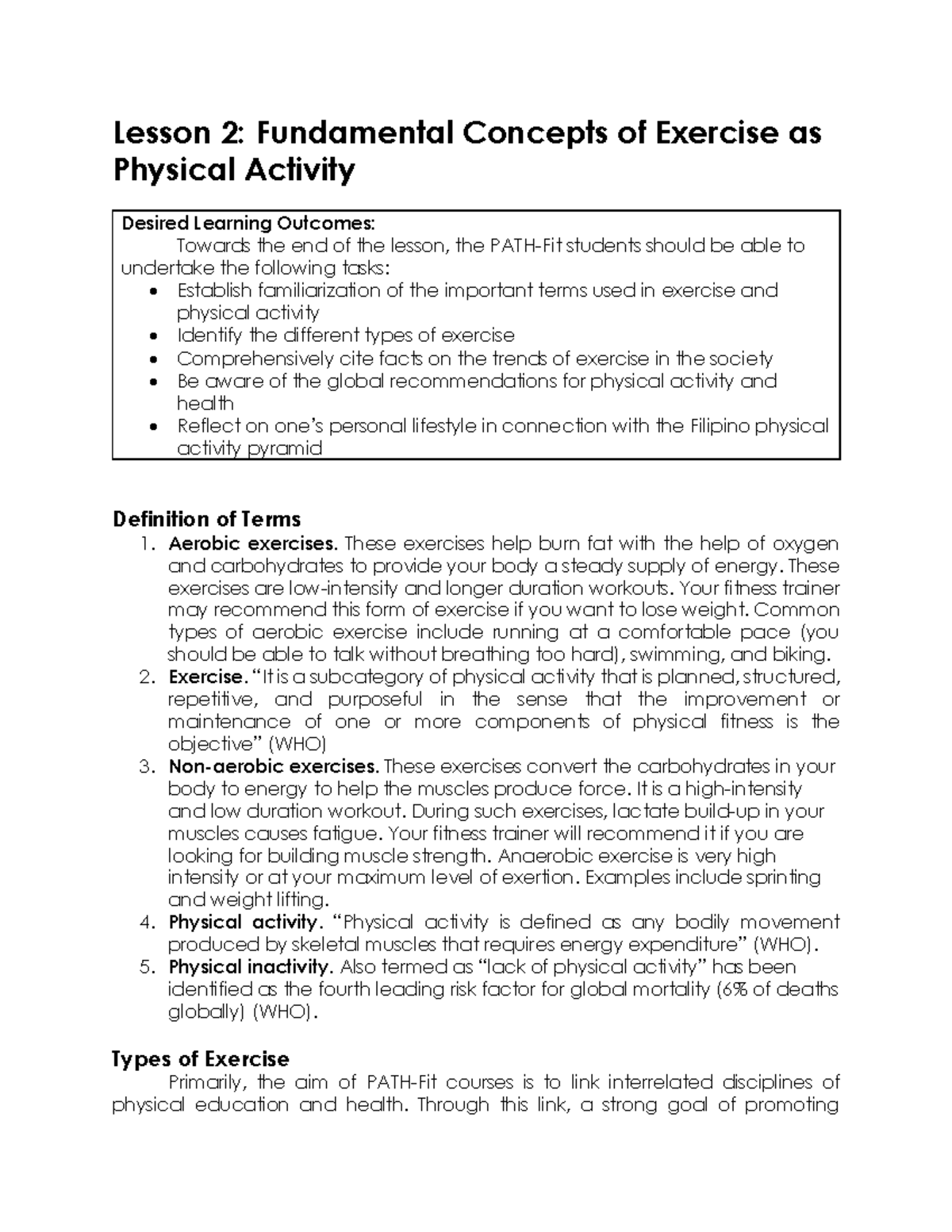Lesson-2 - Lecture notes 2 - Lesson 2: Fundamental Concepts of Exercise ...
