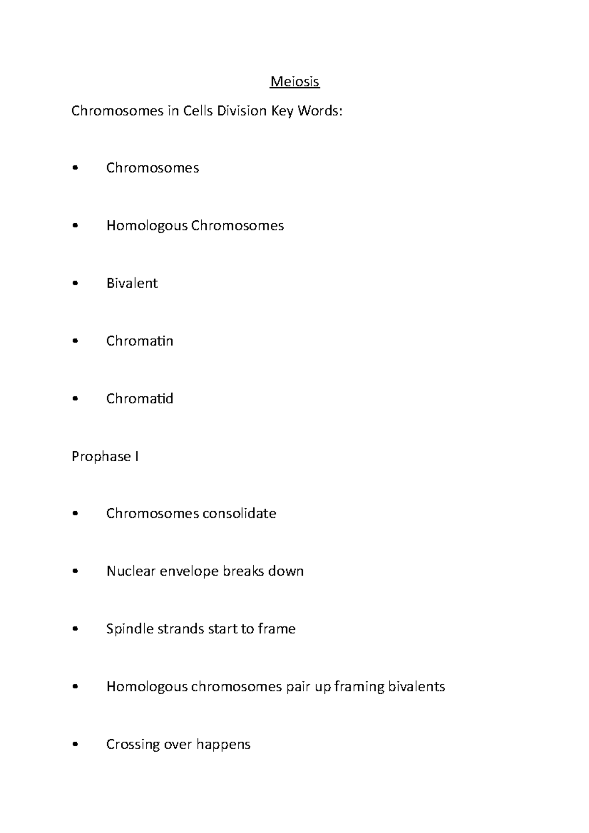 Meiosis - Notes in biology A Level OCR A - Meiosis Chromosomes in Cells ...