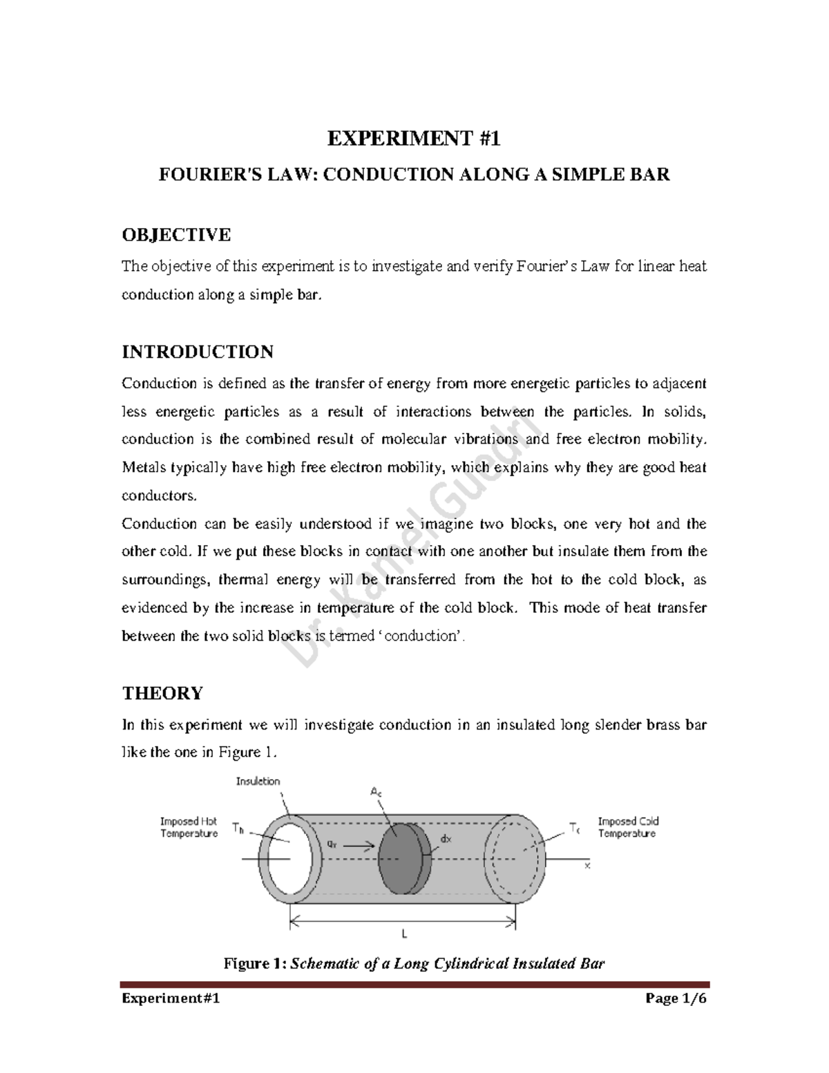 EXP1 - Heat Conduction - EXPERIMENT FOURIER'S LAW: CONDUCTION ALONG A ...