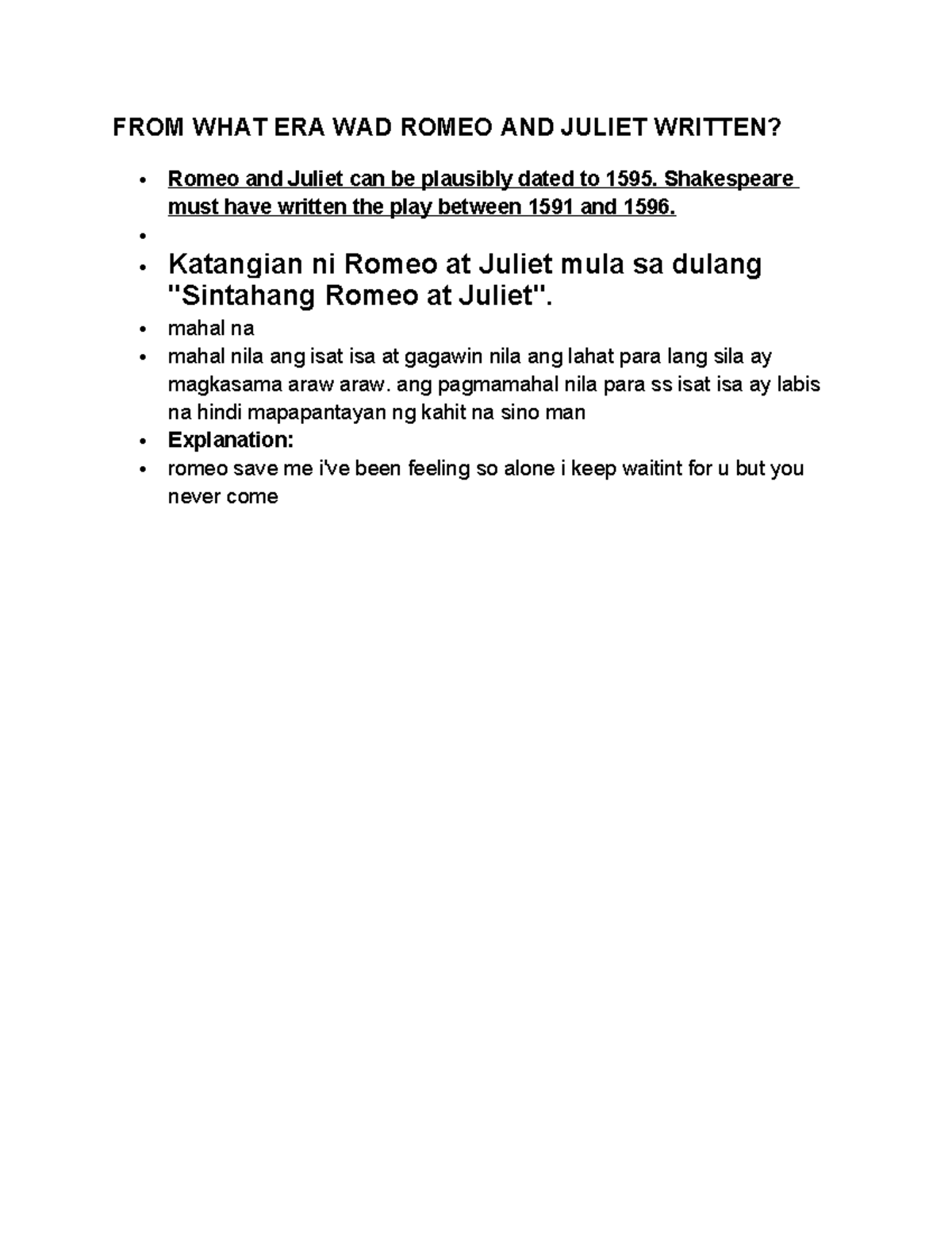 Katangian ni Romeo at Juliet - FROM WHAT ERA WAD ROMEO AND JULIET ...