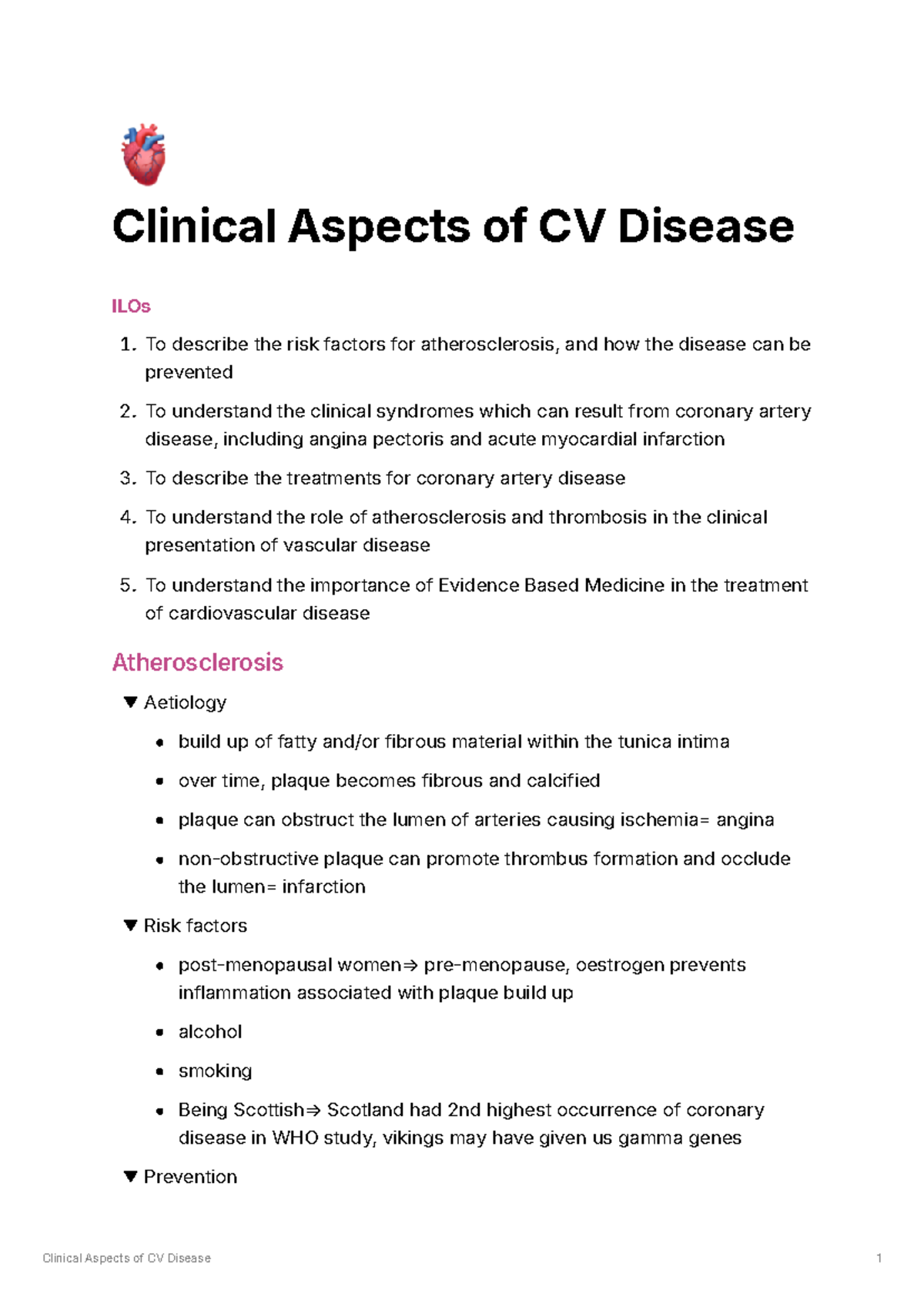Clinical aspects of CV disease - 🫀 Clinical Aspects of CV Disease ILOs ...