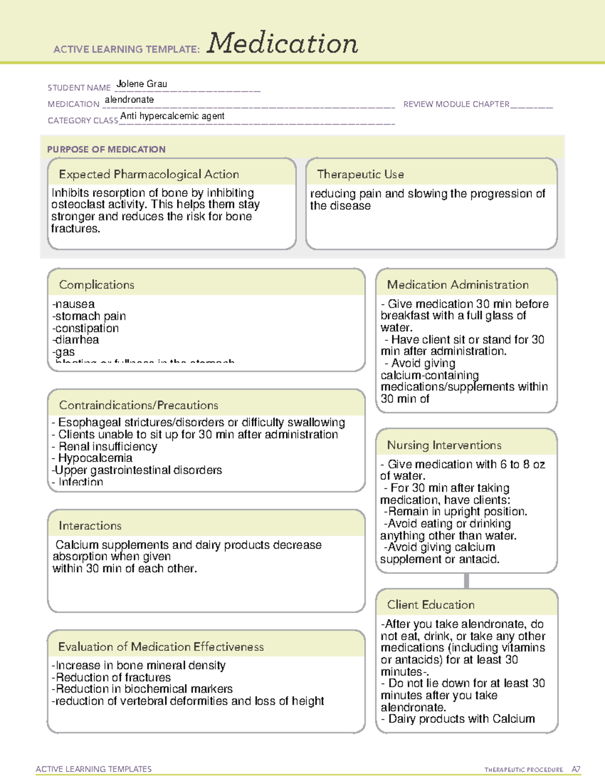 Alendronate - Med card - ACTIVE LEARNING TEMPLATES TherapeuTic ...