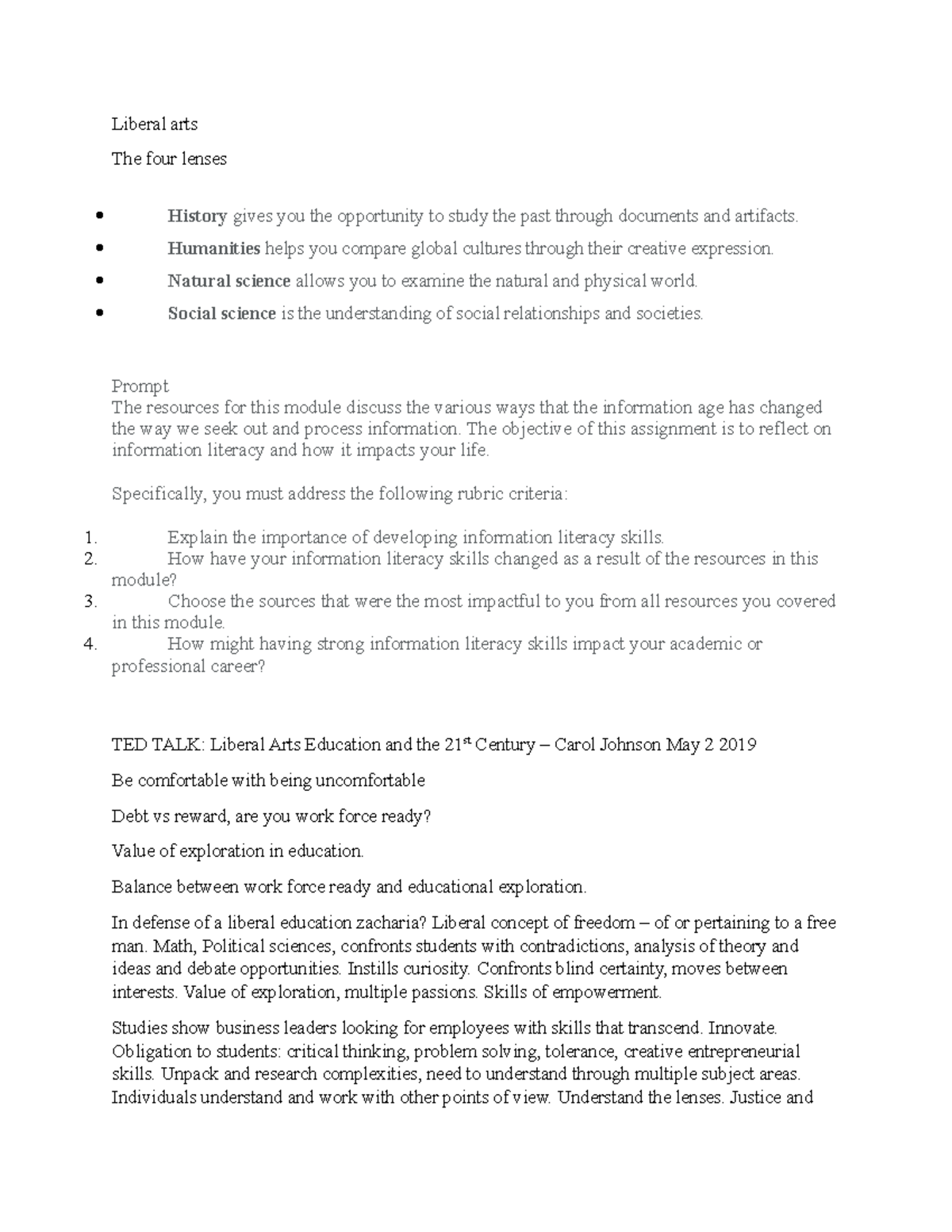 IDS-100-R6355 Perspectives in Liberal Arts - Assignment 1-1 - Liberal ...