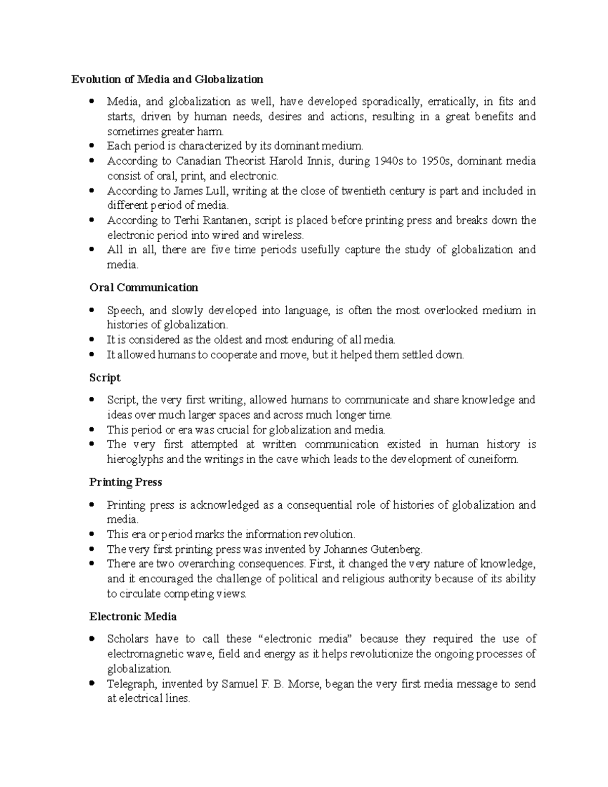 Evolution of Media and Globalization - Each period is characterized by ...