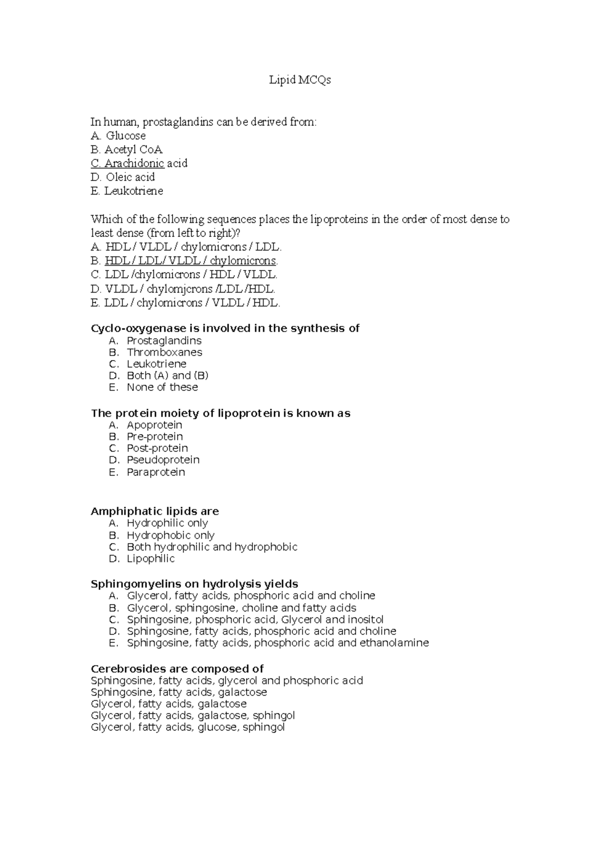 Lipid MCQs - whole course MCQS biochemistry in lab medicine whole ...