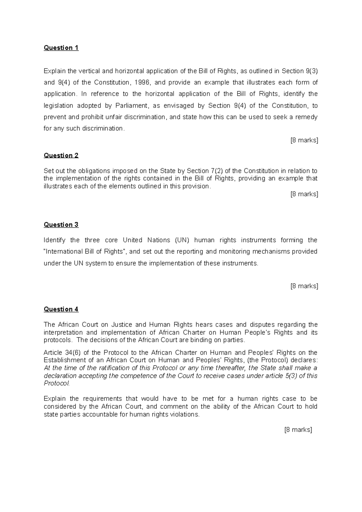 Human Rights question bank from Dr Hicks - Question 1 Explain the ...