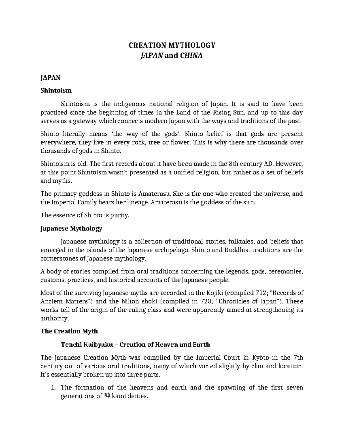 2 Creation Myth Japan and China - CREATION MYTHOLOGY JAPAN and CHINA ...