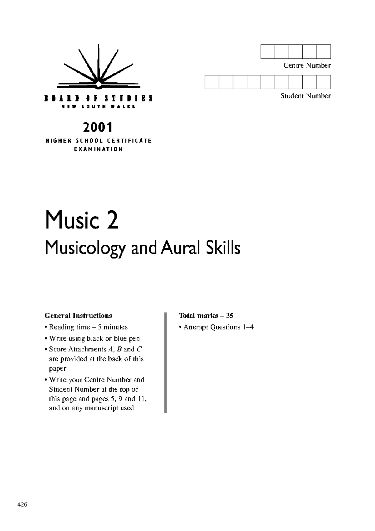 HSC Mus2 2001 - MUSIC EXAM QUESTIONS + ANSWERS PROVIDED - 2001 H I G H ...