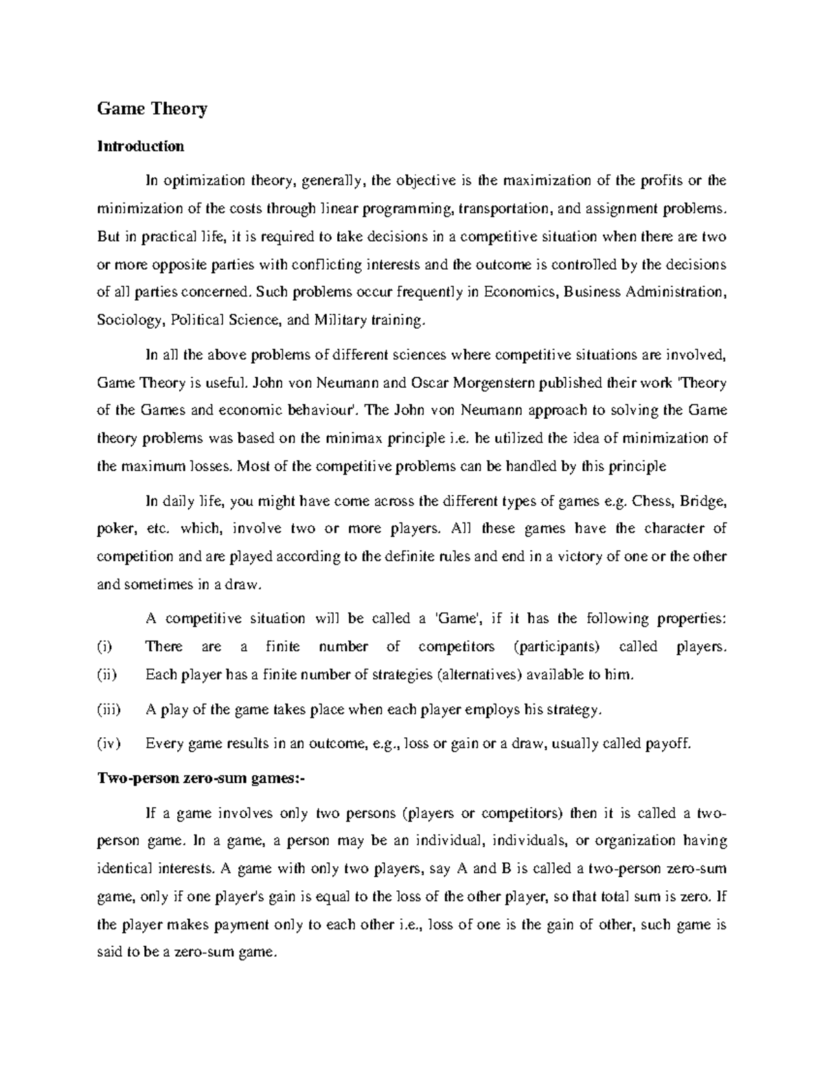 Game Theory Ver 1 - Notes - Game Theory Introduction In optimization ...