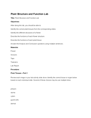 Virtual plants lab report - Plant Structure and Function Lab Title ...