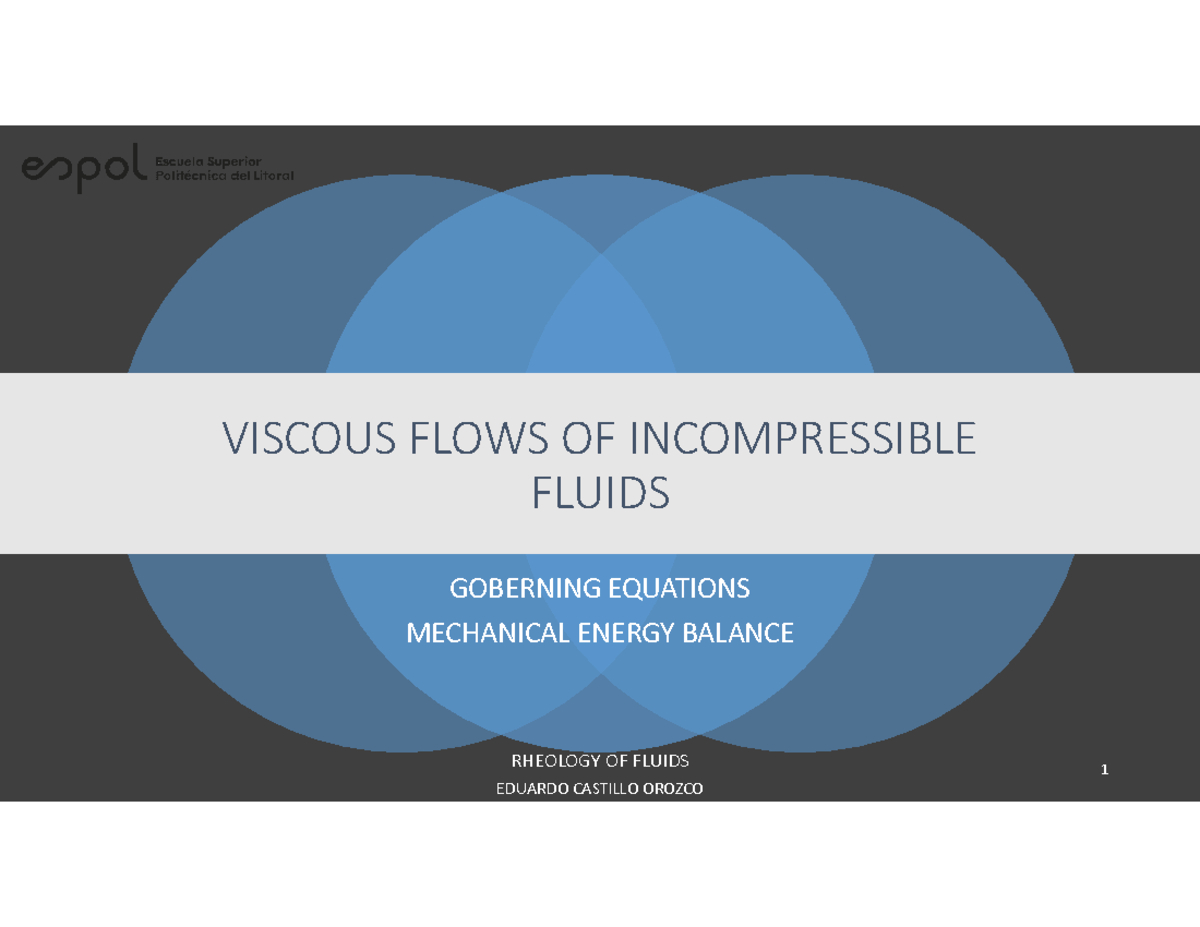 Diapositivas clase 2023 12 08 - VISCOUS FLOWS OF INCOMPRESSIBLE FLUIDS GOBERNING EQUATIONS - Studocu