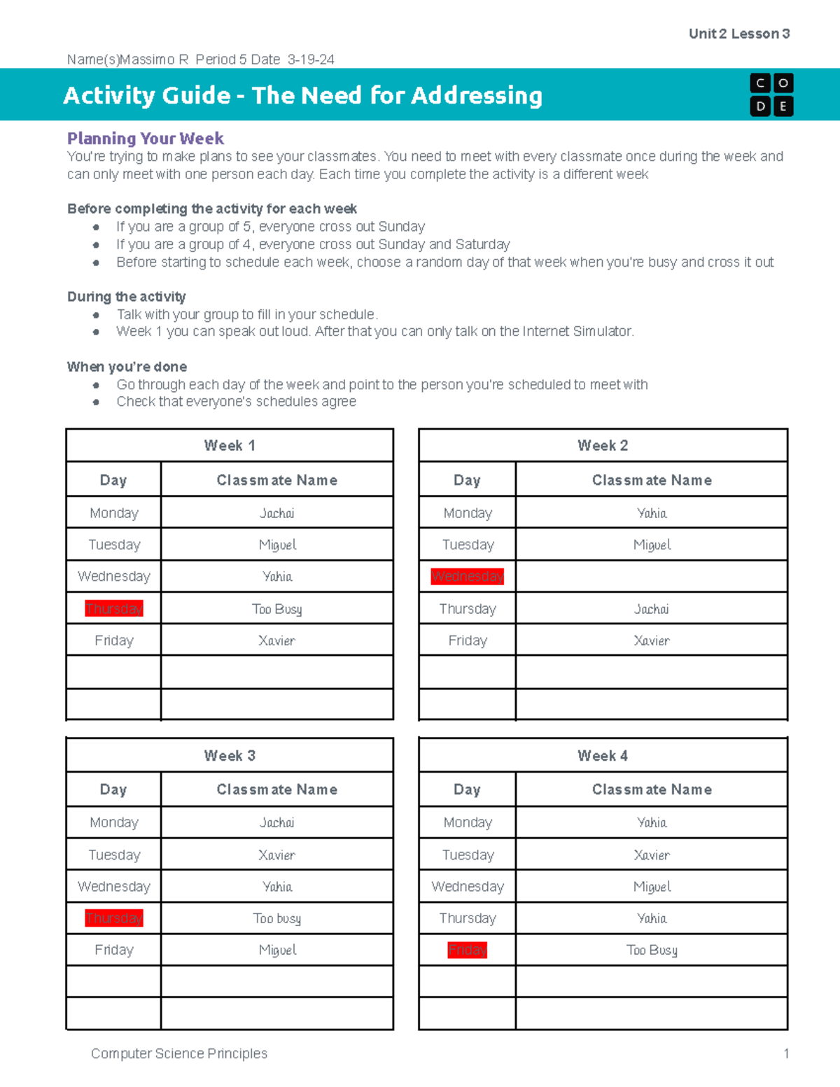Copy of Activity Guide - The Need for Addressing - Unit 2 Lesson 3 - Unit 2 Lesson 3 Name(s ...