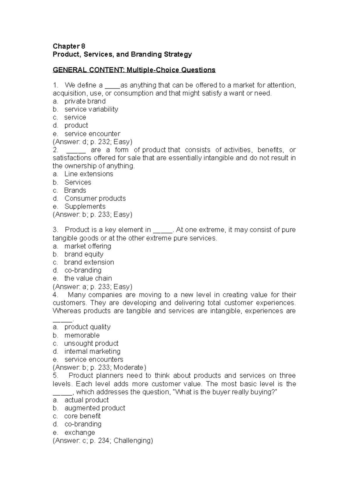 Charpter 8 - Some exercises - Chapter 8 Product, Services, and Branding ...