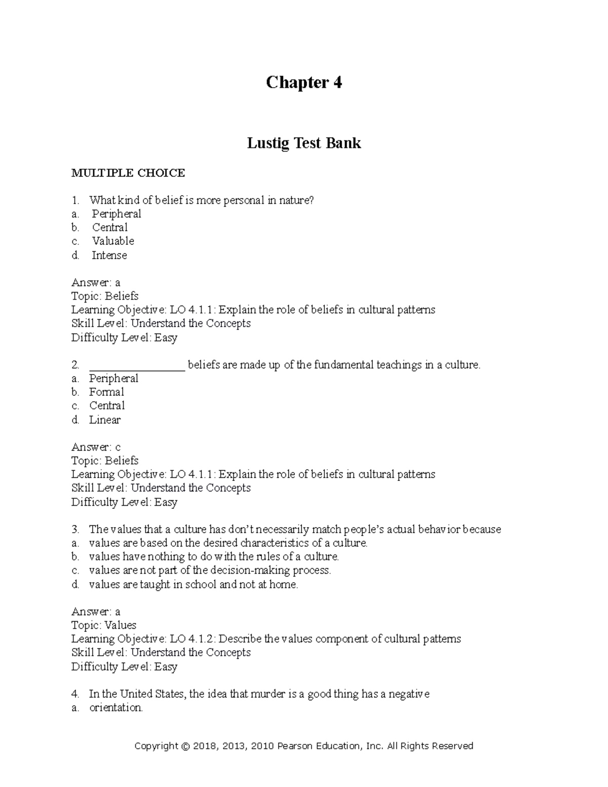 Lustig TB Chapter 4 - mid - Chapter 4 Lustig Test Bank MULTIPLE CHOICE ...
