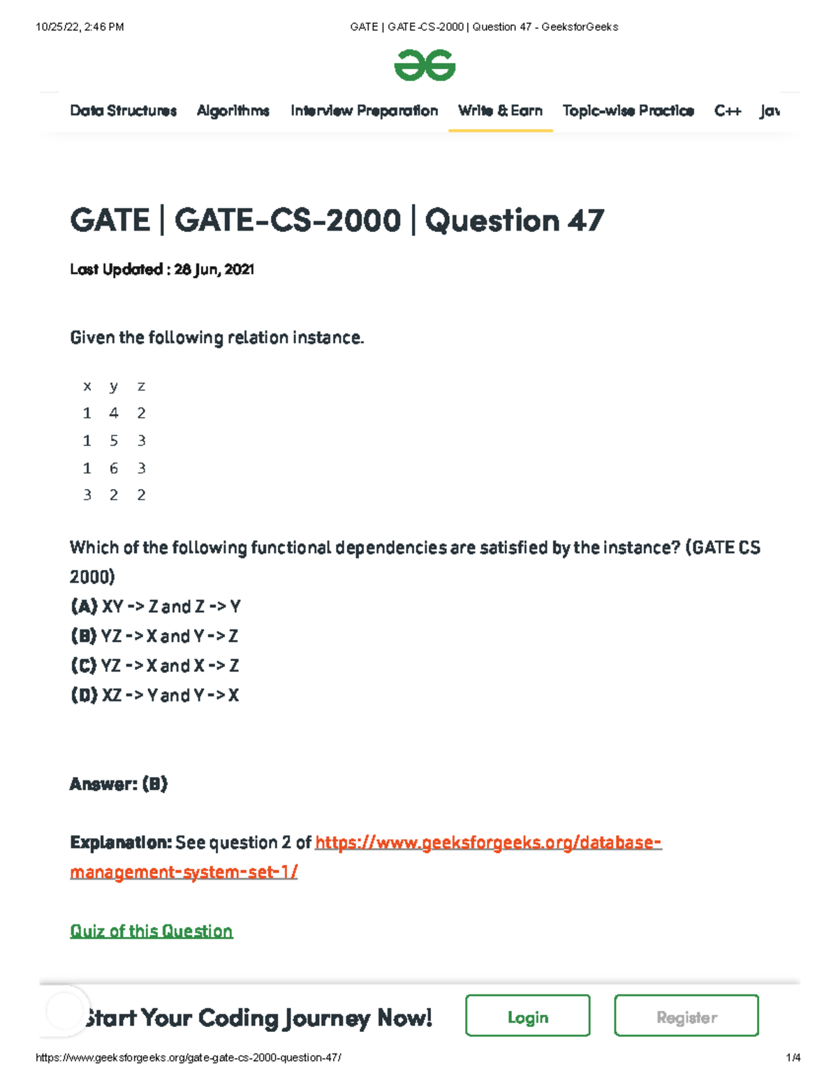 GATE GATE-CS-2000 Question 47 - Geeksfor Geeks - Given the following ...