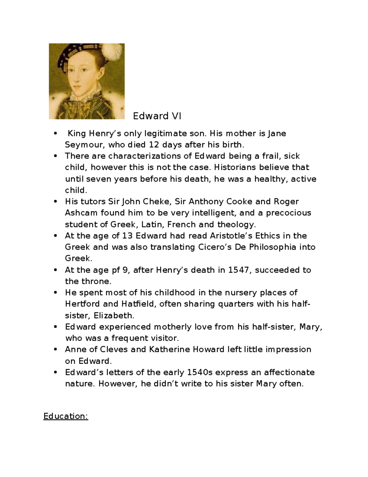 Edward six facts - Edward VI King Henry’s only legitimate son. His ...