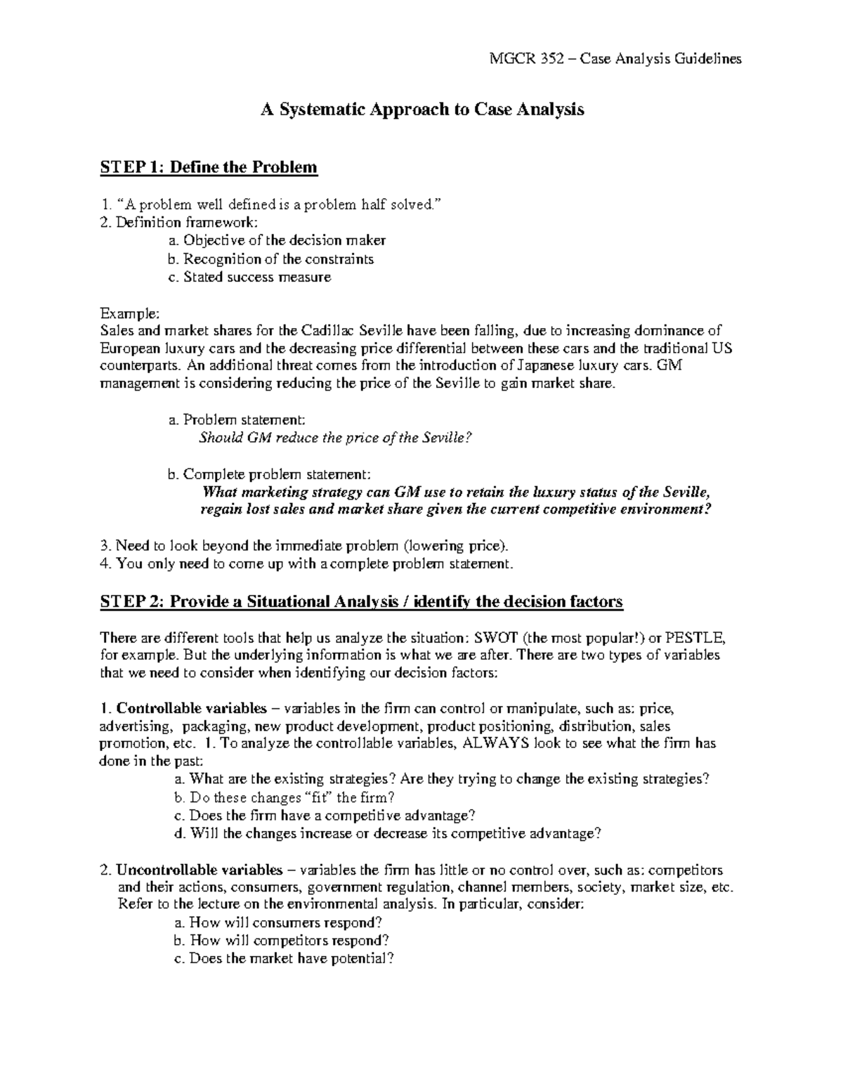 Assignment Guide Case Analysis - MGCR 352 – Case Analysis Guidelines A ...