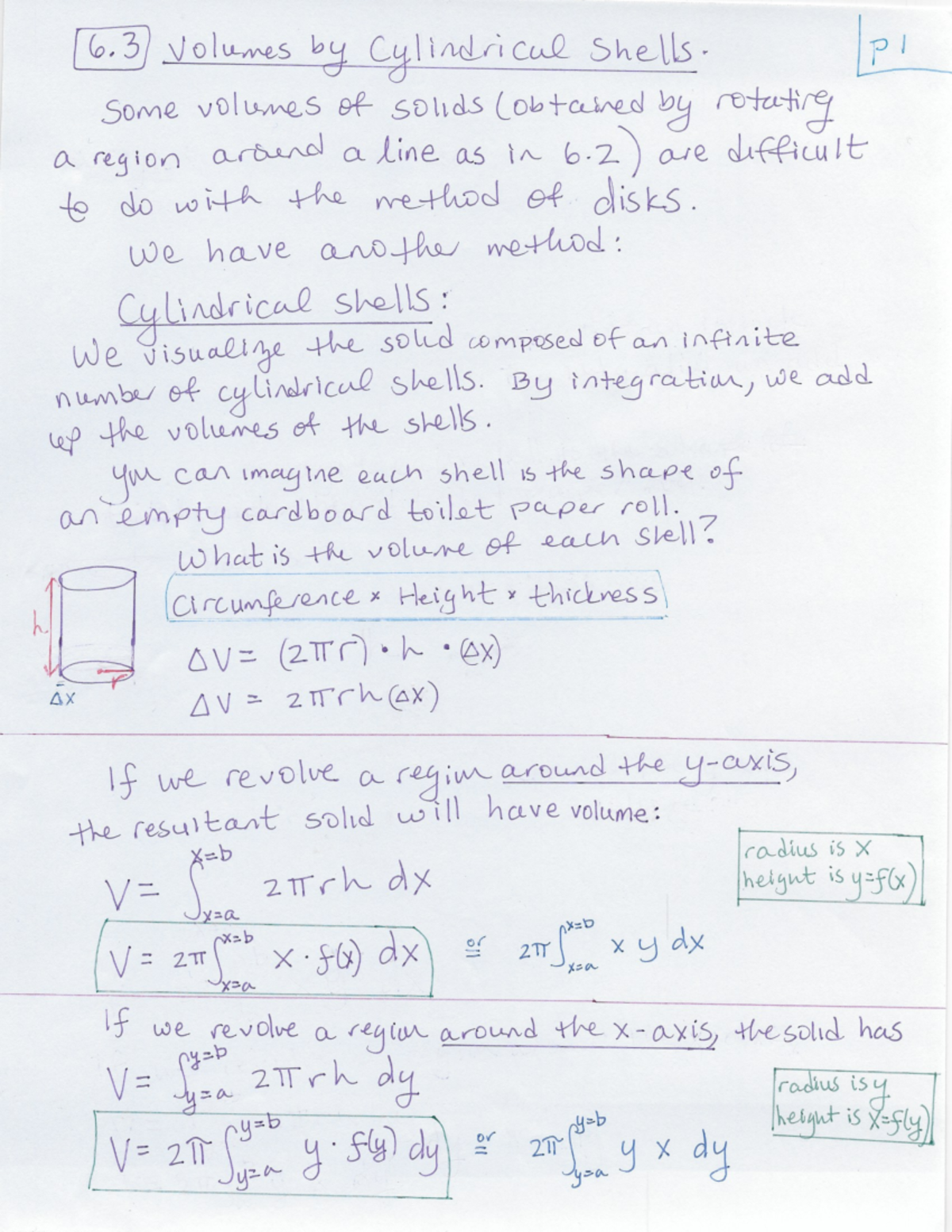 Class Notes 6.3 Volumes with Shells - MAT252 - Studocu