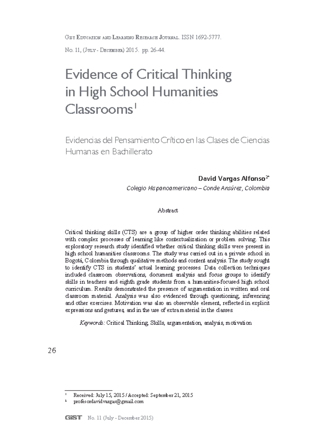 EJ1084403 - Yeah - 26 Evidence of Critical Thinking in High School ...