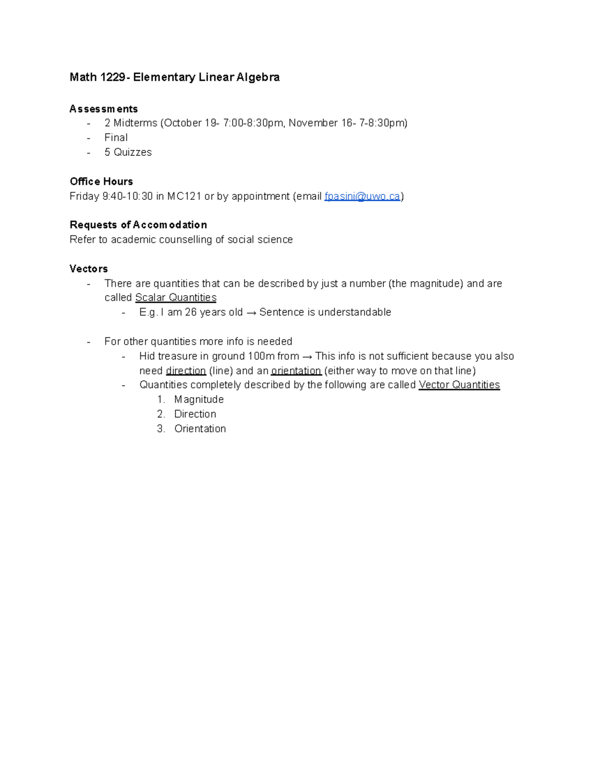 Math 1229 Full Notes - Math 1229- Elementary Linear Algebra Assessments ...