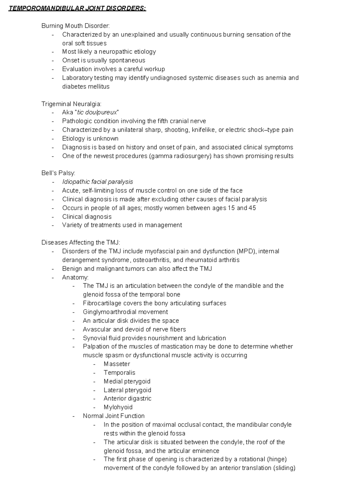 Temporomandibular Joint Disorders study note - TEMPOROMANDIBULAR JOINT ...