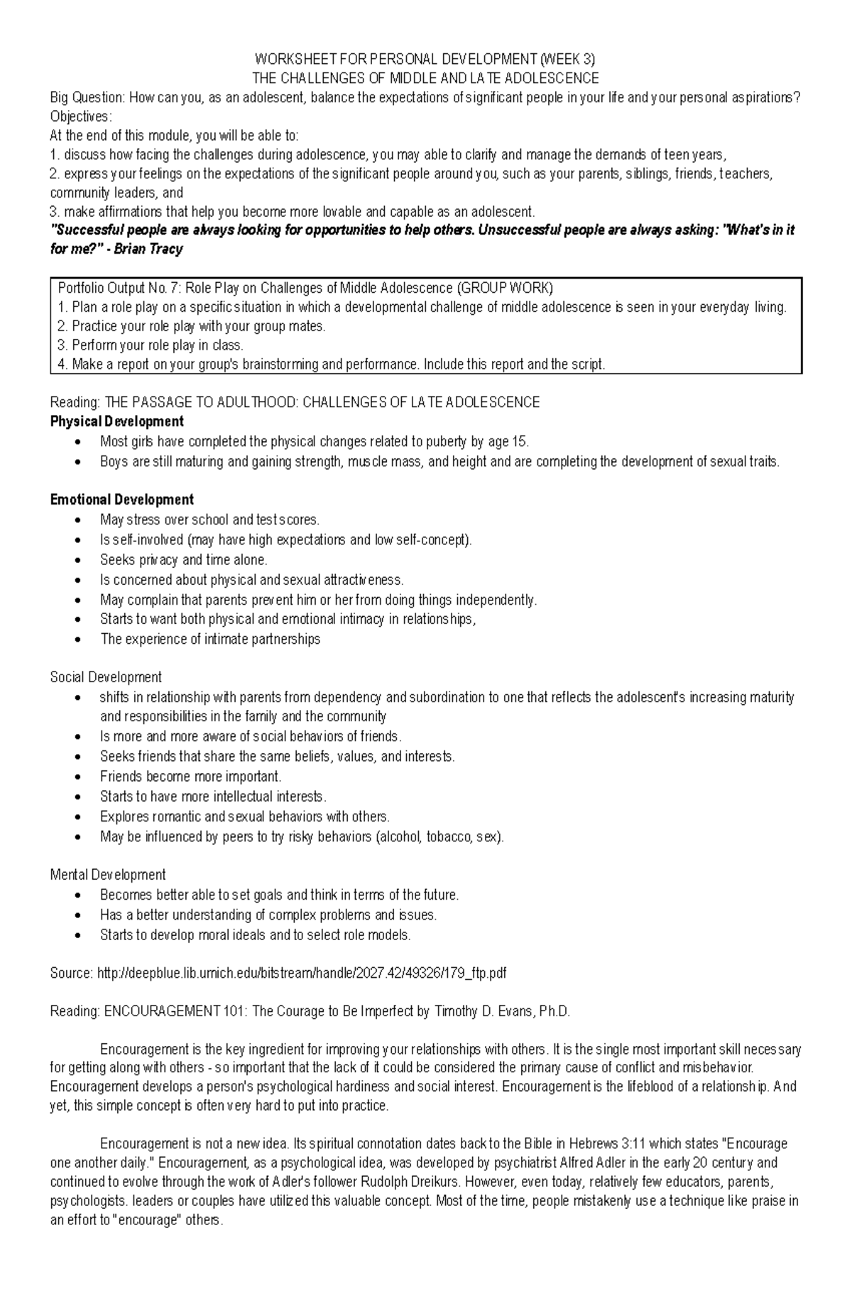 Worksheet Perdev WEEK 4 - WORKSHEET FOR PERSONAL DEVELOPMENT (WEEK 3 ...
