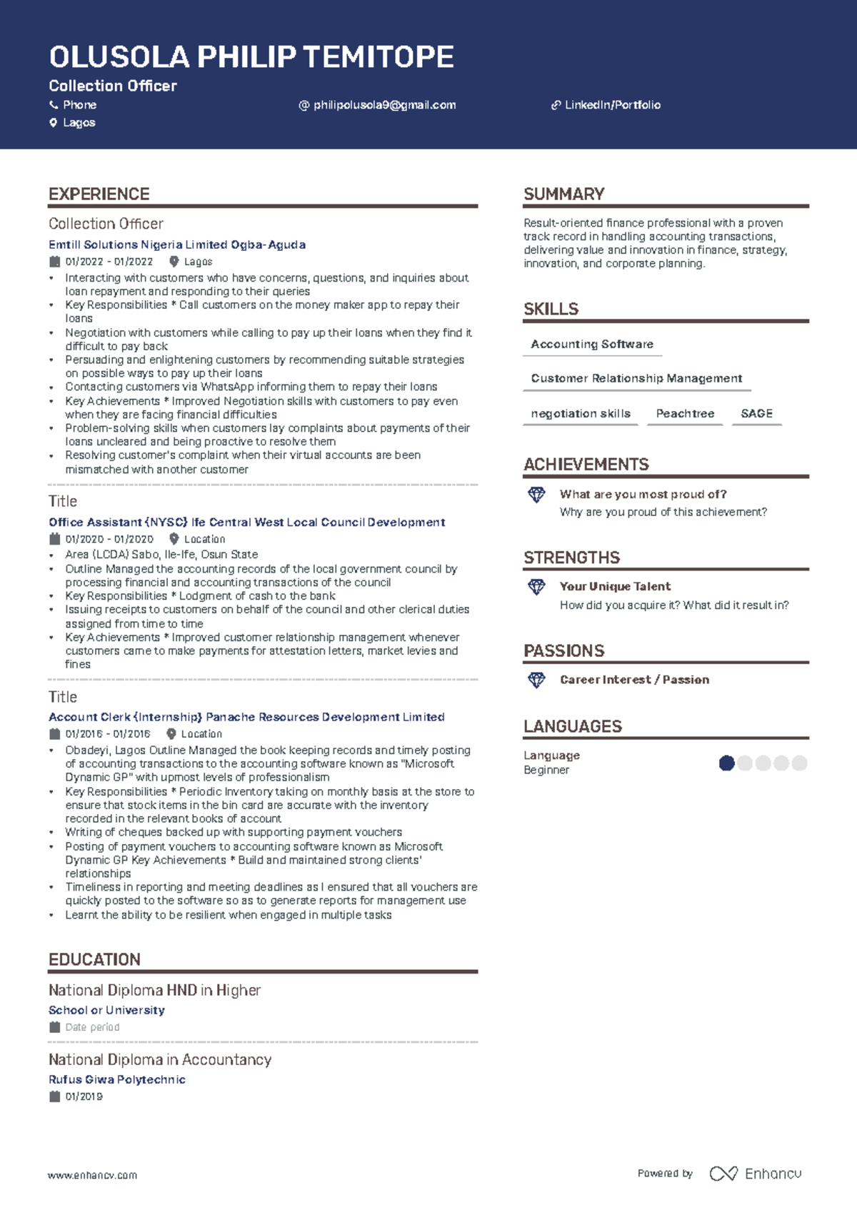 Olusola Philip Temitope Resume - OLUSOLA PHILIP TEMITOPE Collection ...
