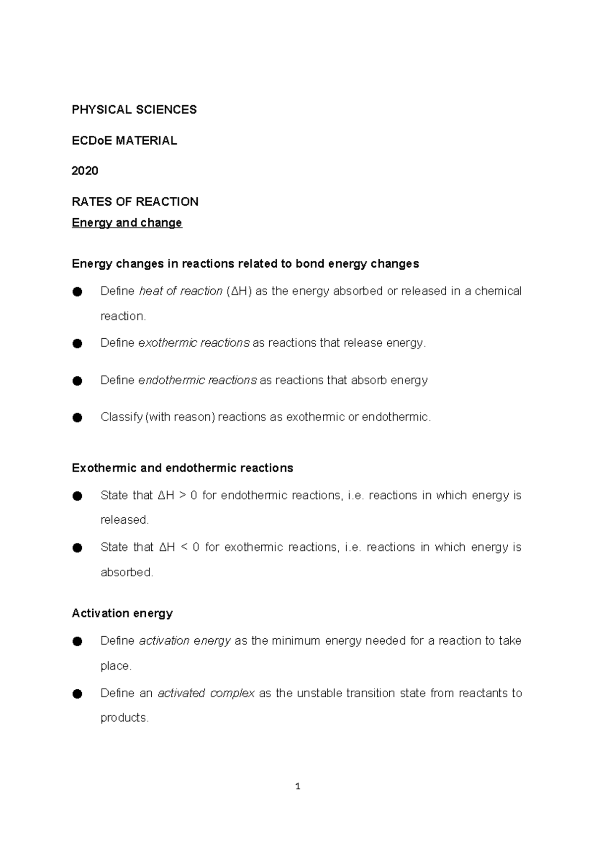 Physical Sciences Grade 12 Reaction Rates 1 - PHYSICAL SCIENCES ECDoE ...