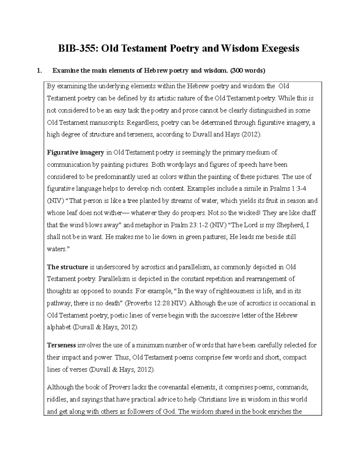 Stu BIB-355 Old Testament Poetry and Wisdom Exegesis - Examine the main ...