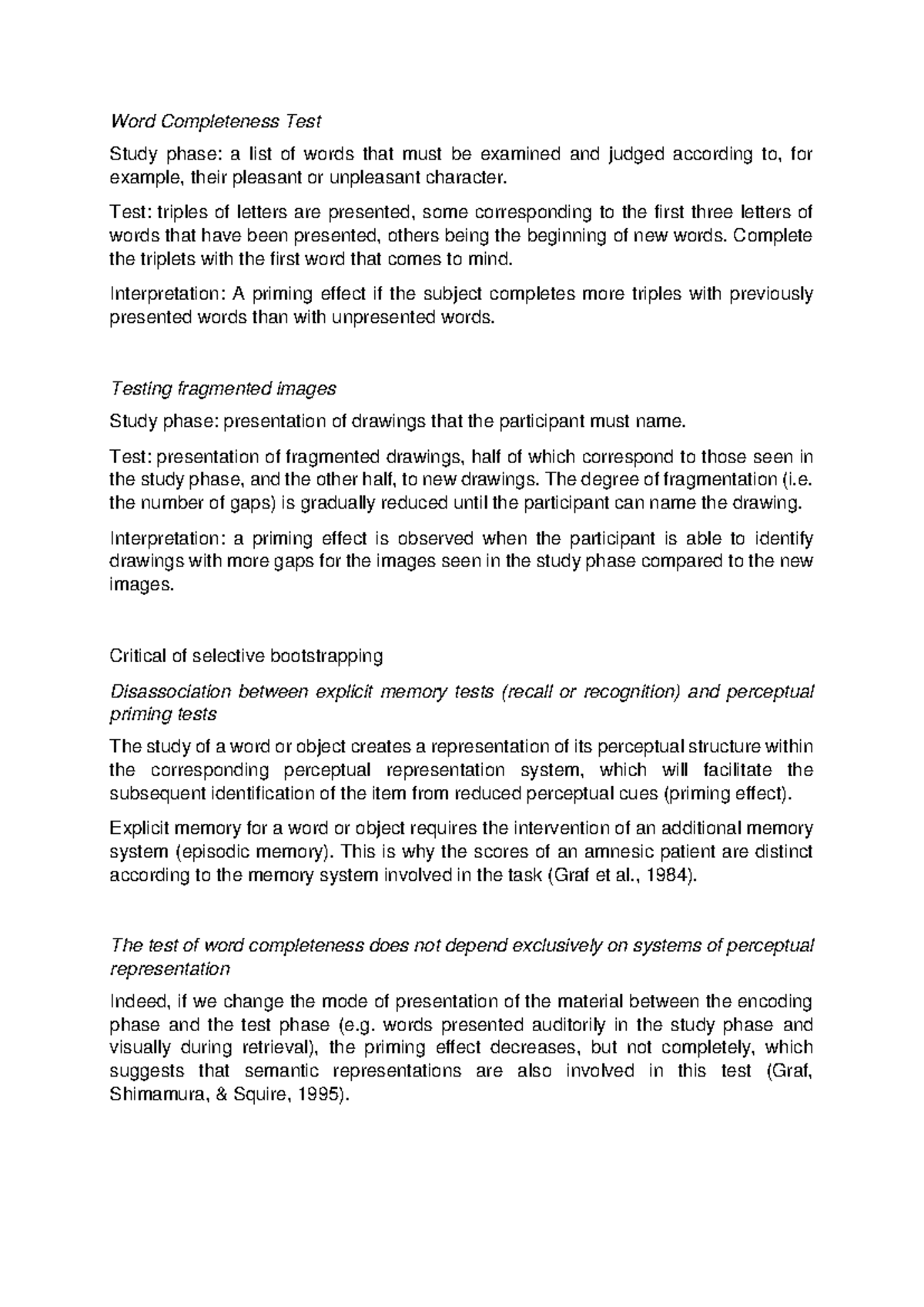 Neuropsychology 6 - Psychology - Word Completeness Test Study phase: a ...