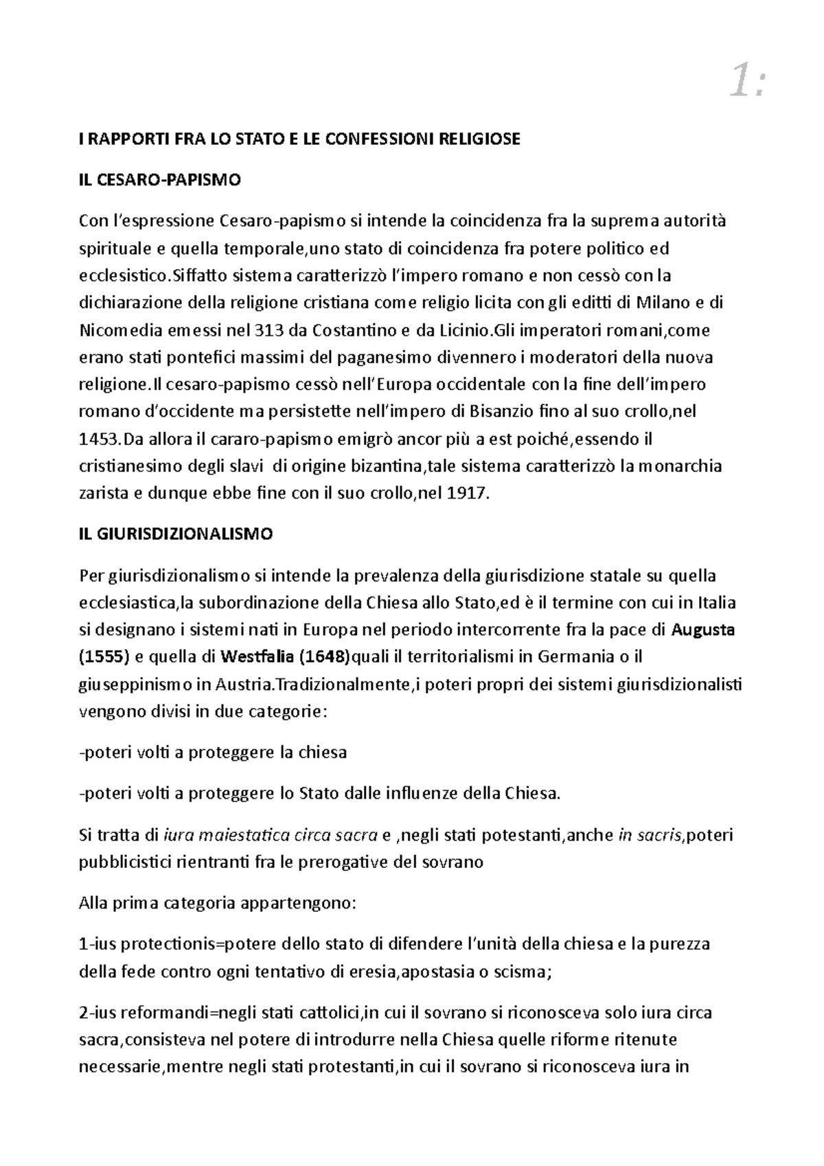 Riassunto ecclesiastico completo - I RAPPORTI FRA LO STATO E LE ...
