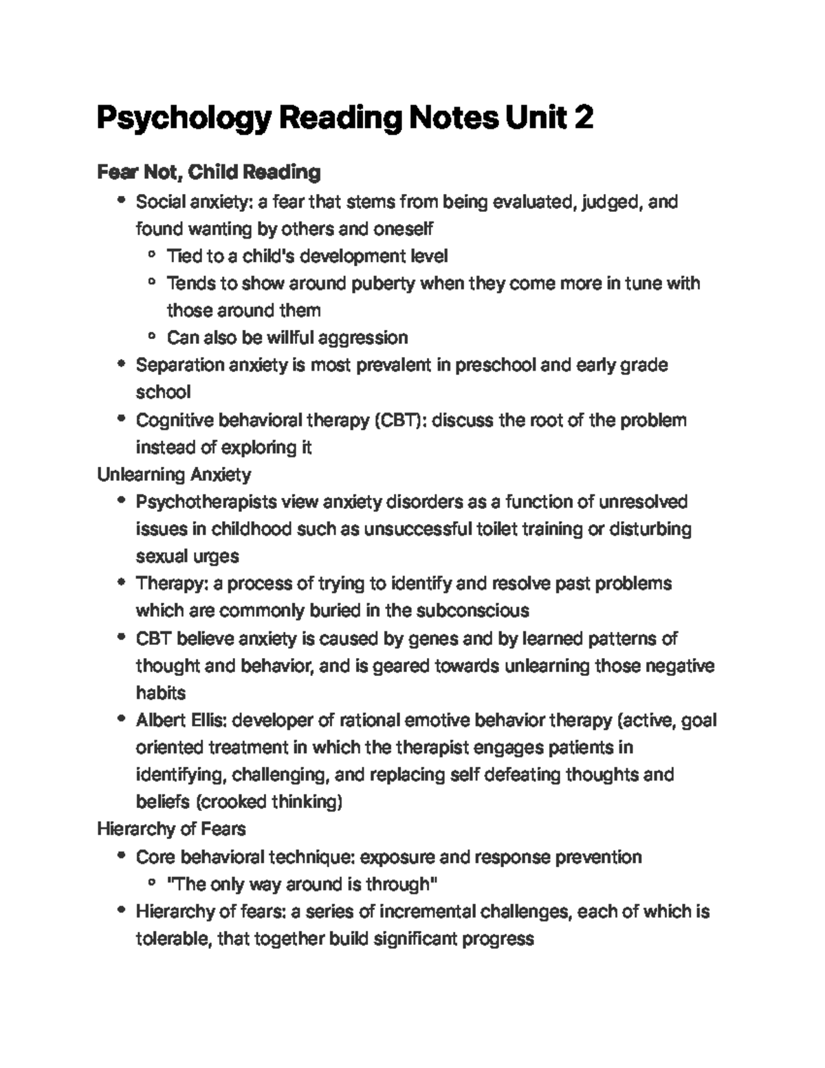 Psychology Reading Notes Unit 2 - Psyc h o l o g y Re a d i n g N o te ...