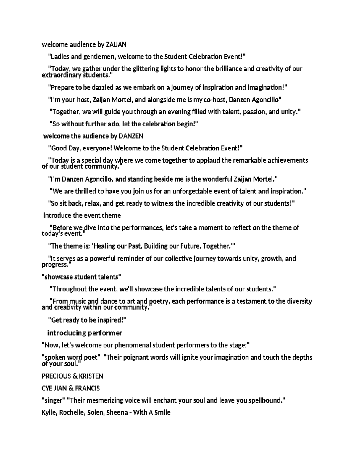 HOST Script - welcome audience by ZAIJAN "Ladies and gentlemen, welcome ...