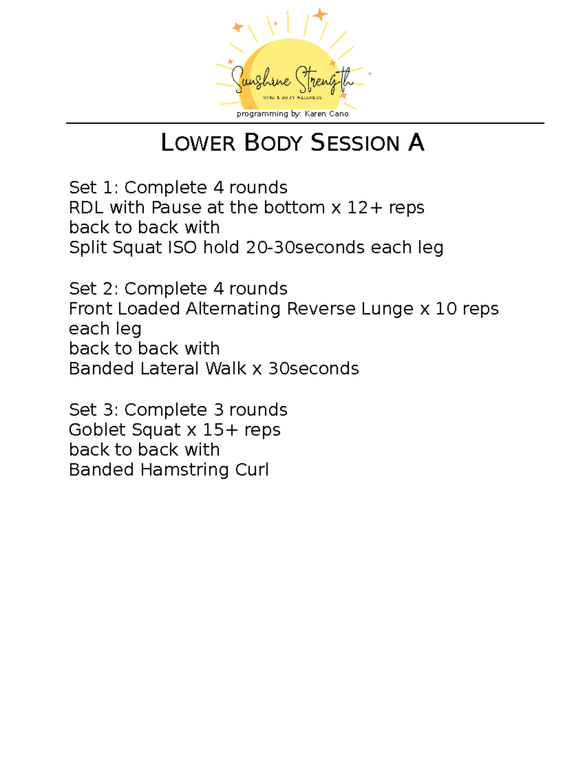 Weekly Home Edition Plan - LOWER BODY SESSION A Set 1: Complete 4 ...