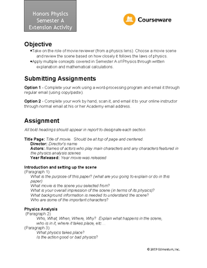 Extension Activity 1 Honors Physics A v3.0 (1) - Objective Choice One ...