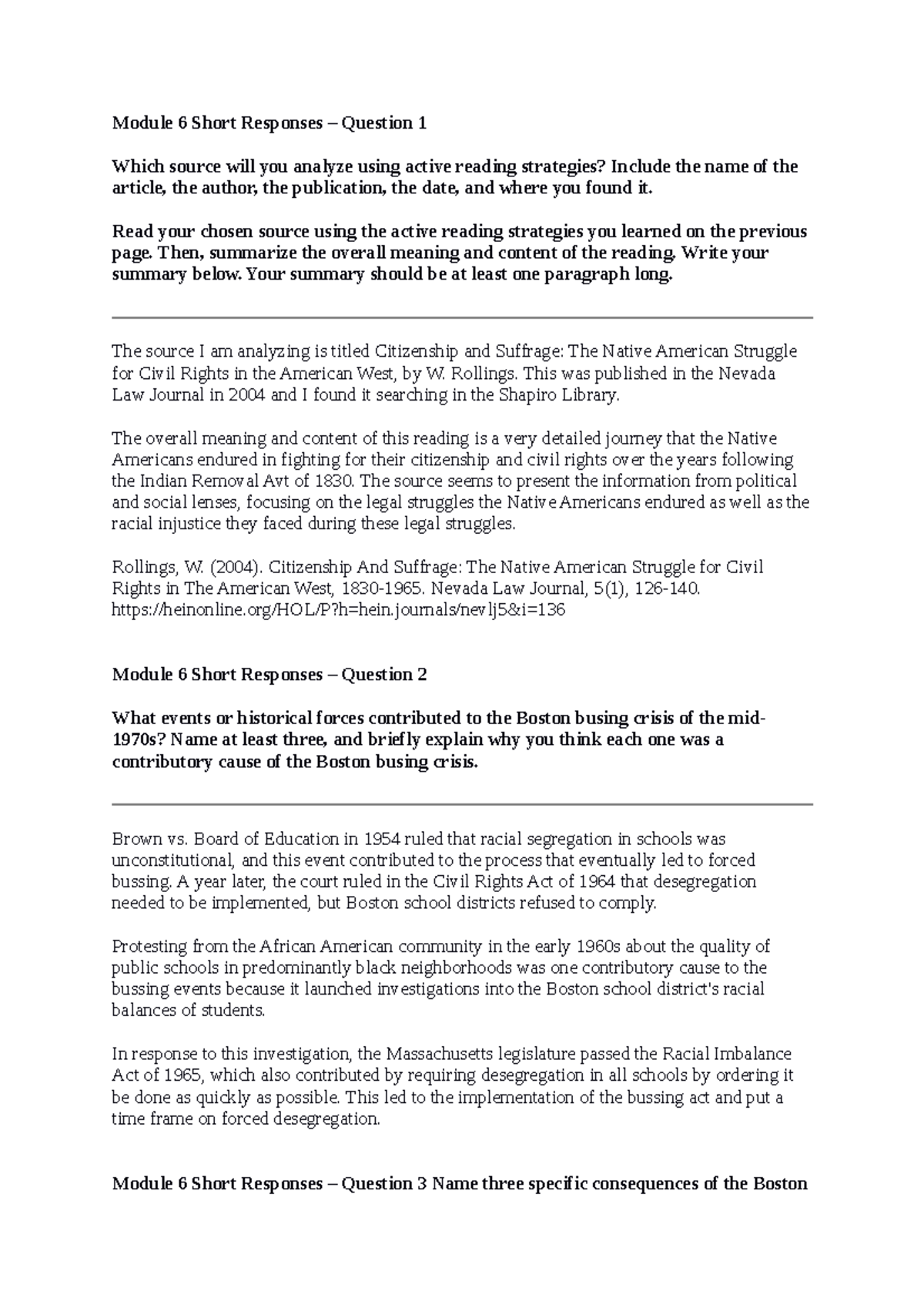 Module 5 short answers - Module 6 Short Responses – Question 1 Which ...