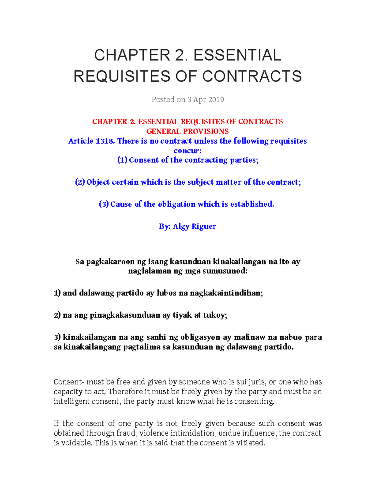 Chapter 2. Essential Requisites OF Contracts – Obligations AND ...