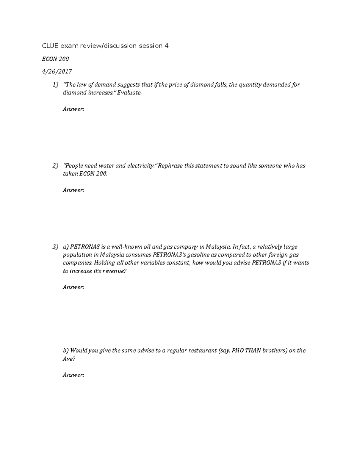 CLUE exam review.discussion session 4 - ” Evaluate. Answer: “People ...