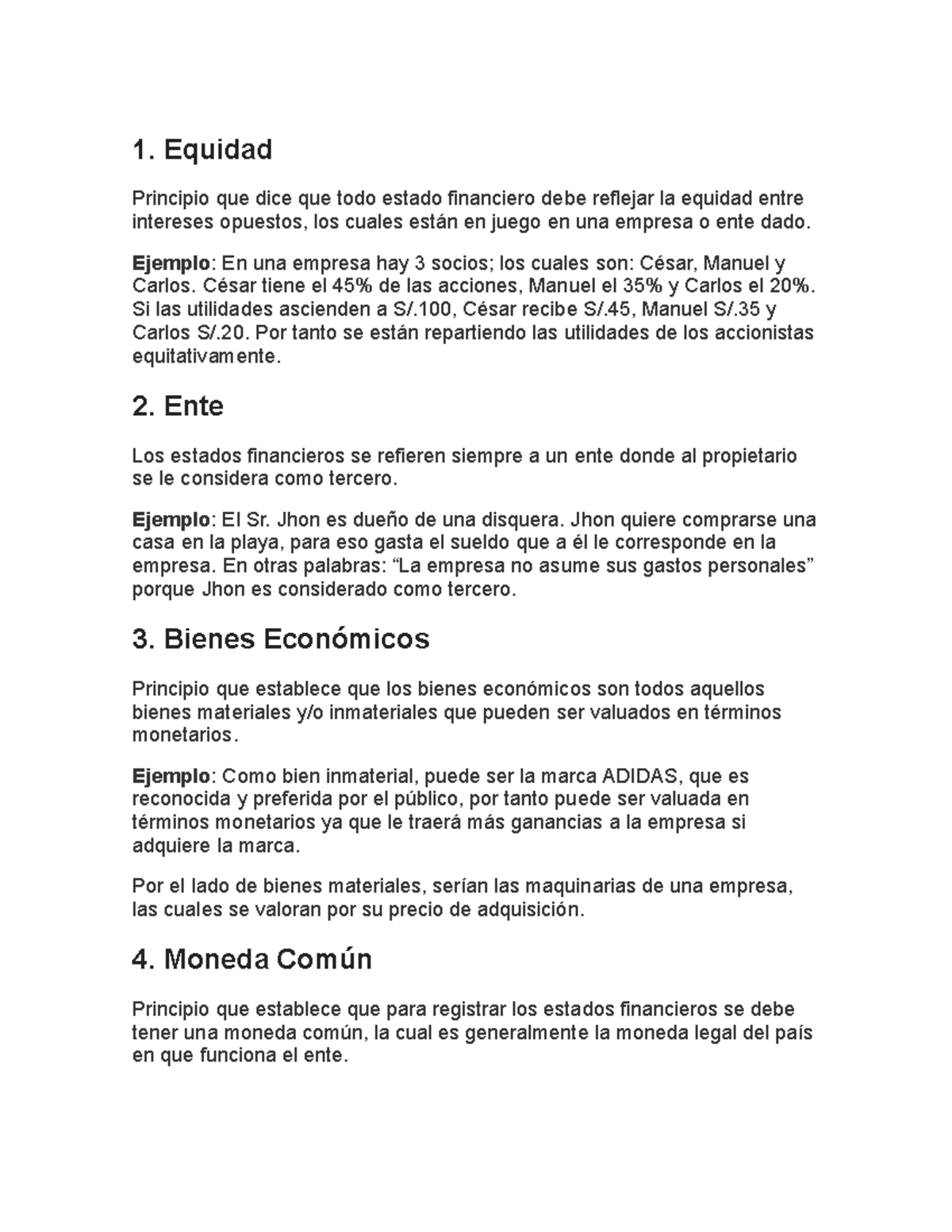 Principios - Conceptos generales sobre contabilidad basica - 1. Equidad ...