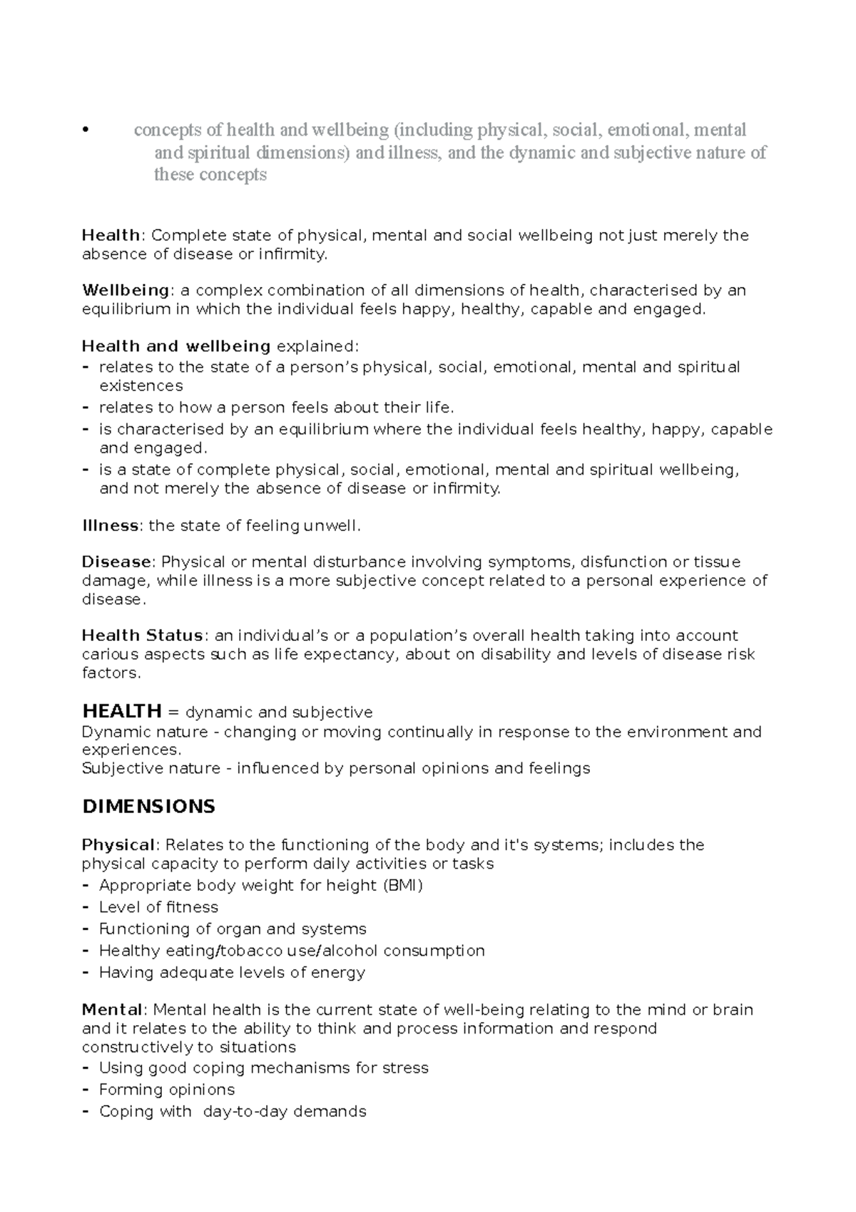 U3-AOS1 - SLides - • concepts of health and wellbeing (including ...