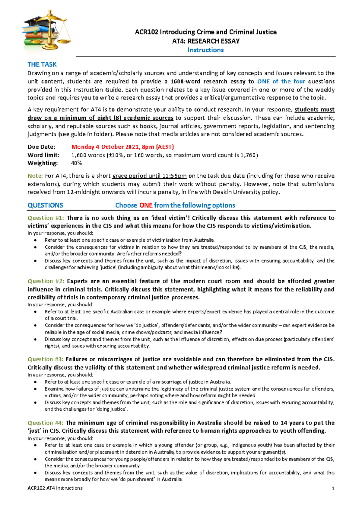 Assessment Task 3 - Report Writing - ACR102 Introducing Crime and ...