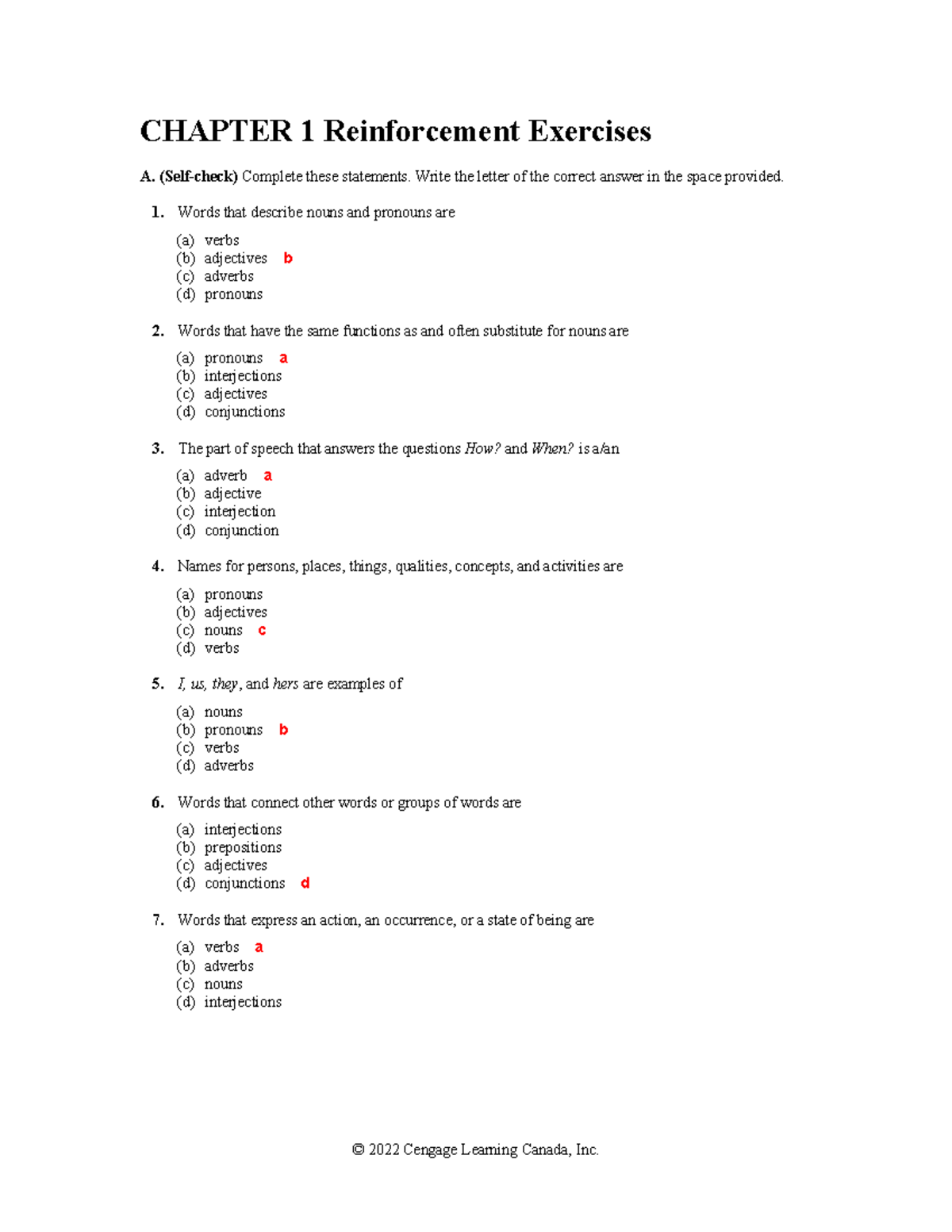 chapitre 1 livre d'anglais - CHAPTER 1 Reinforcement Exercises A. (Self-check) Complete these ...