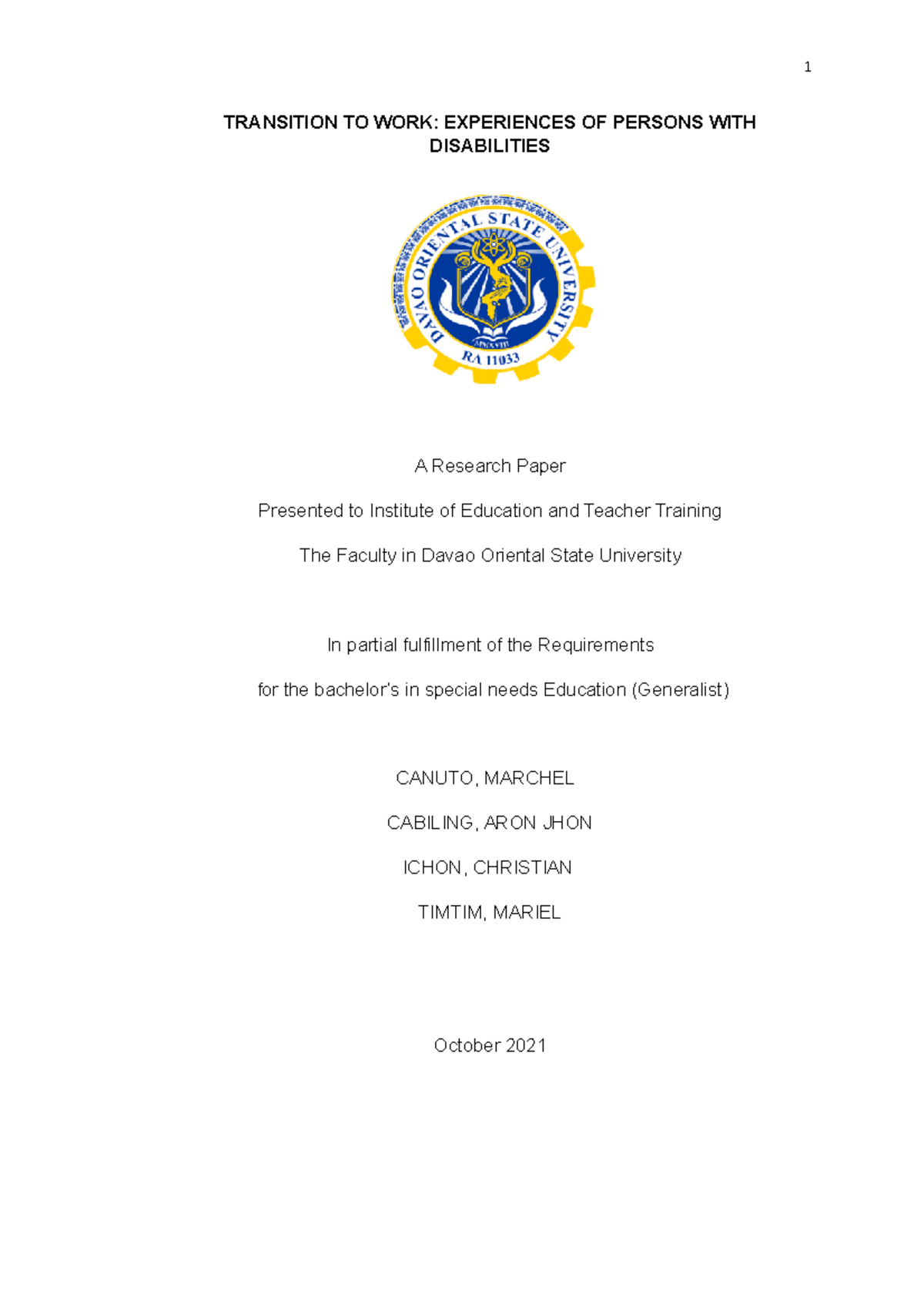 Transition-TO-WORK- Experiences-OF- Persons-WITH- Disabilities 11 ...
