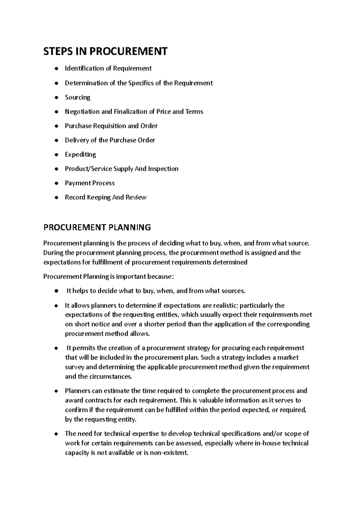 Steps IN Procurement - STEPS IN PROCUREMENT Identification of ...