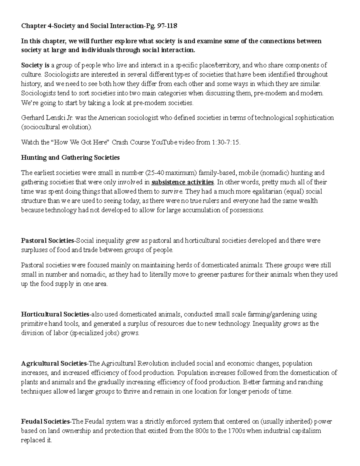Chapter 4 and 5 Notes - Mr Stovall's class - Chapter 4-Society and ...