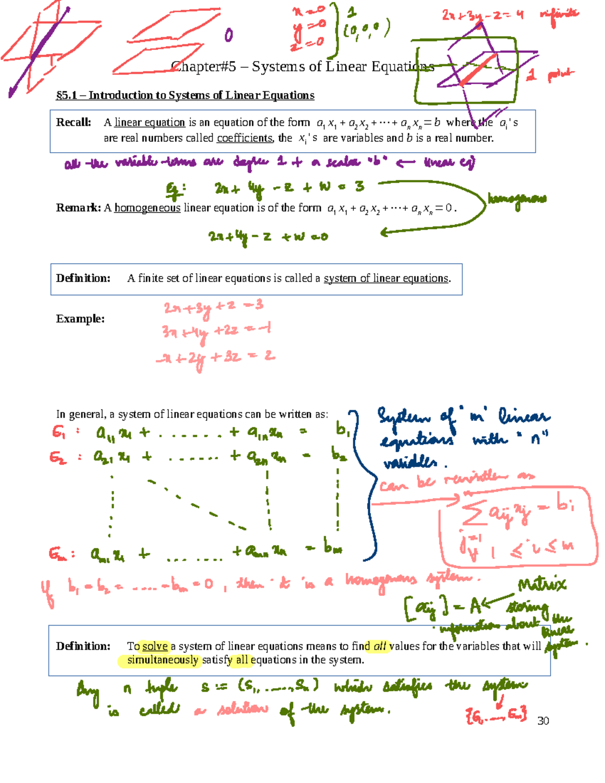 Chapter 5 (1st, 3rd February) - Chapter#5 – Systems of Linear Equations ...