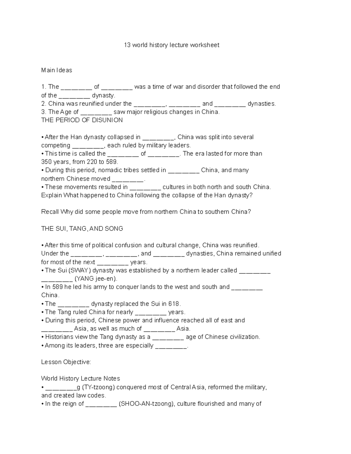 13 world history lecture Notes - 13 world history lecture worksheet ...