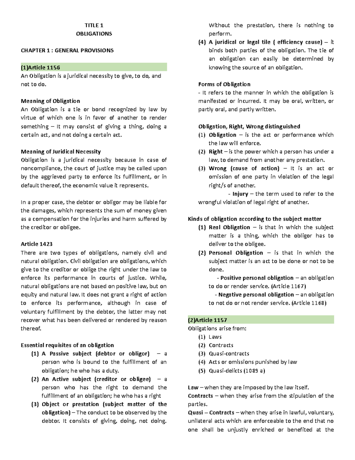 Title 1 - chapter 1 of the book by hector de leon - TITLE 1 OBLIGATIONS ...
