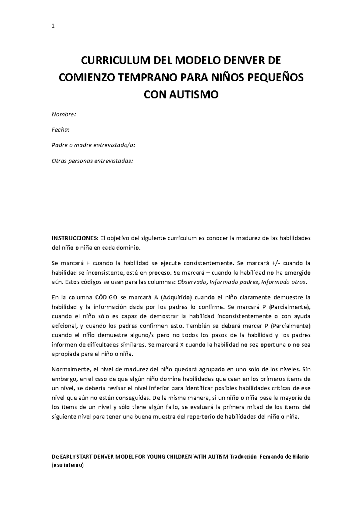 Modelo Denver - De EARLY START DENVER MODEL FOR YOUNG CHILDREN WITH ...